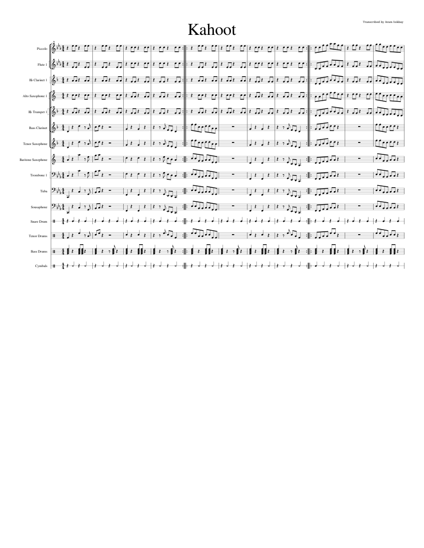 Kahoot Theme for Band Sheet music for Trombone, Tuba, Flute piccolo ...