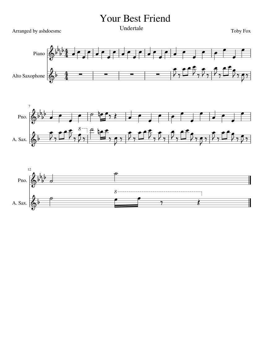 Undertale - Your Best Friend Sheet music for Piano, Saxophone alto ...