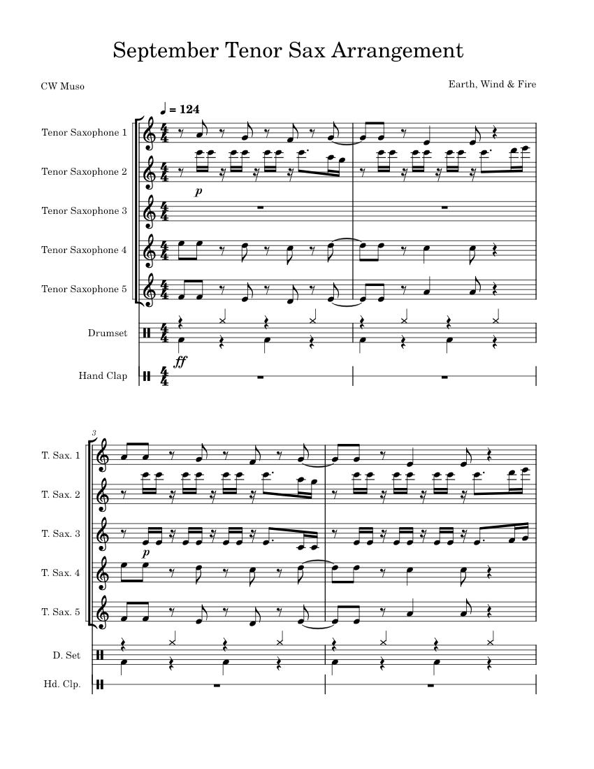 September – Earth, Wind & Fire Tenor Sax Arrangement Sheet Music for ...