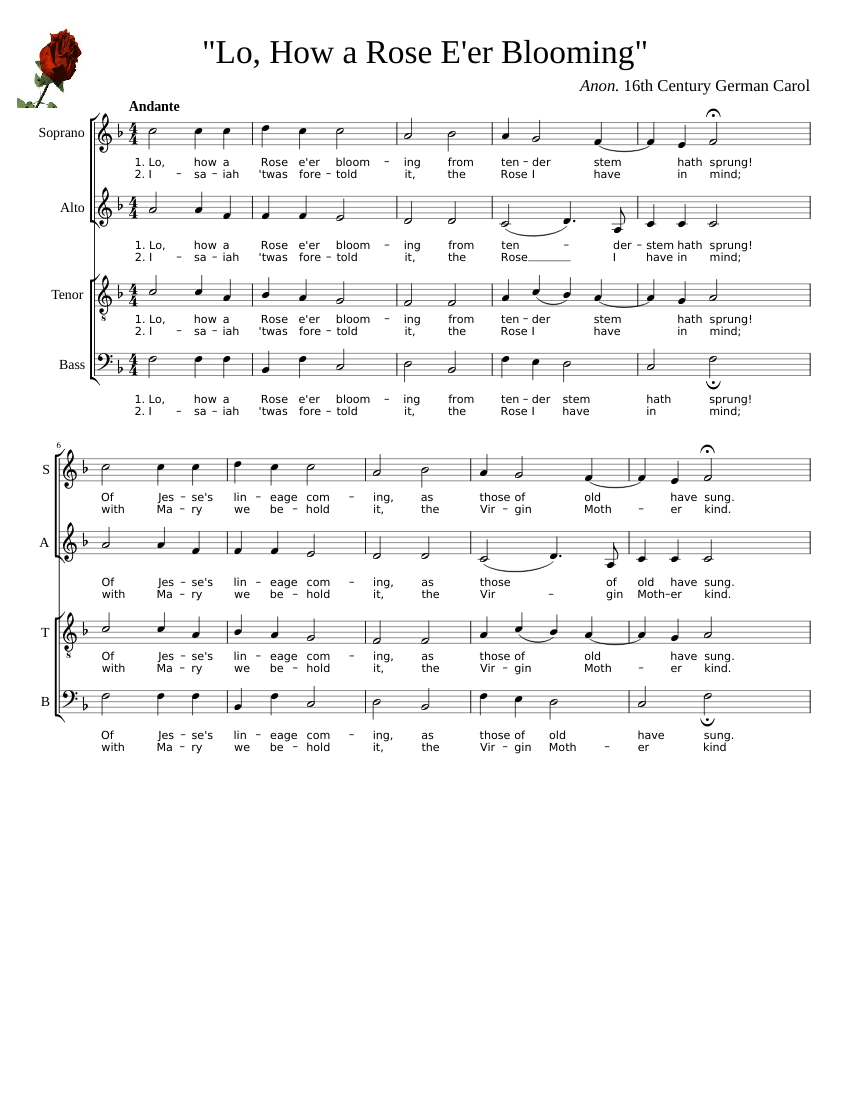 Lo How a Rose - Bass Predominant Sheet music for Bass guitar (Solo ...