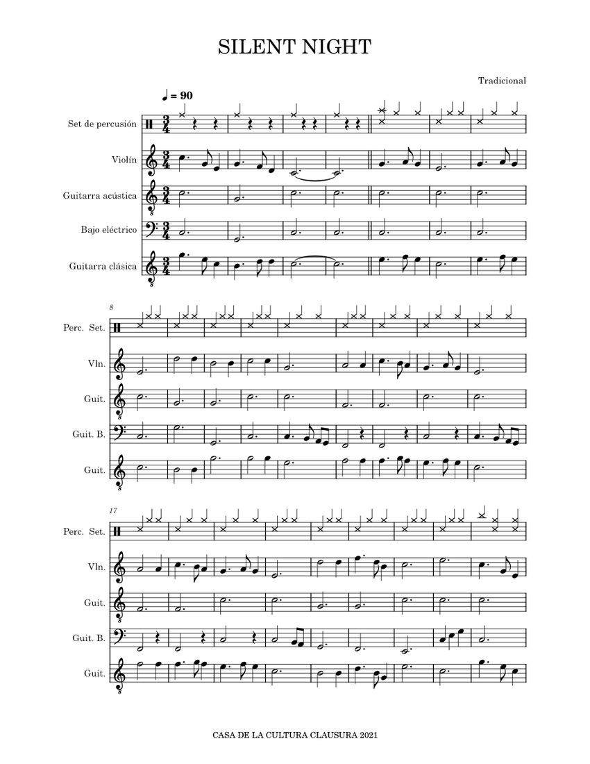 Silent night – Misc Christmas Sheet music for Violin, Guitar, Bass ...