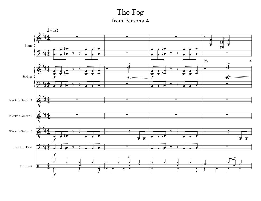 The Fog (from Persona 4) Sheet Music for Piano, Guitar, Bass guitar ...