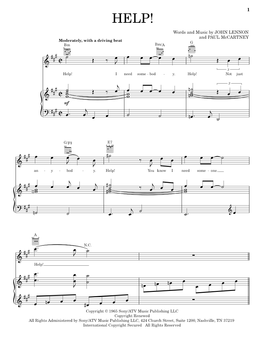 Play Official version of Help! Sheet Music by The Beatles for Piano ...
