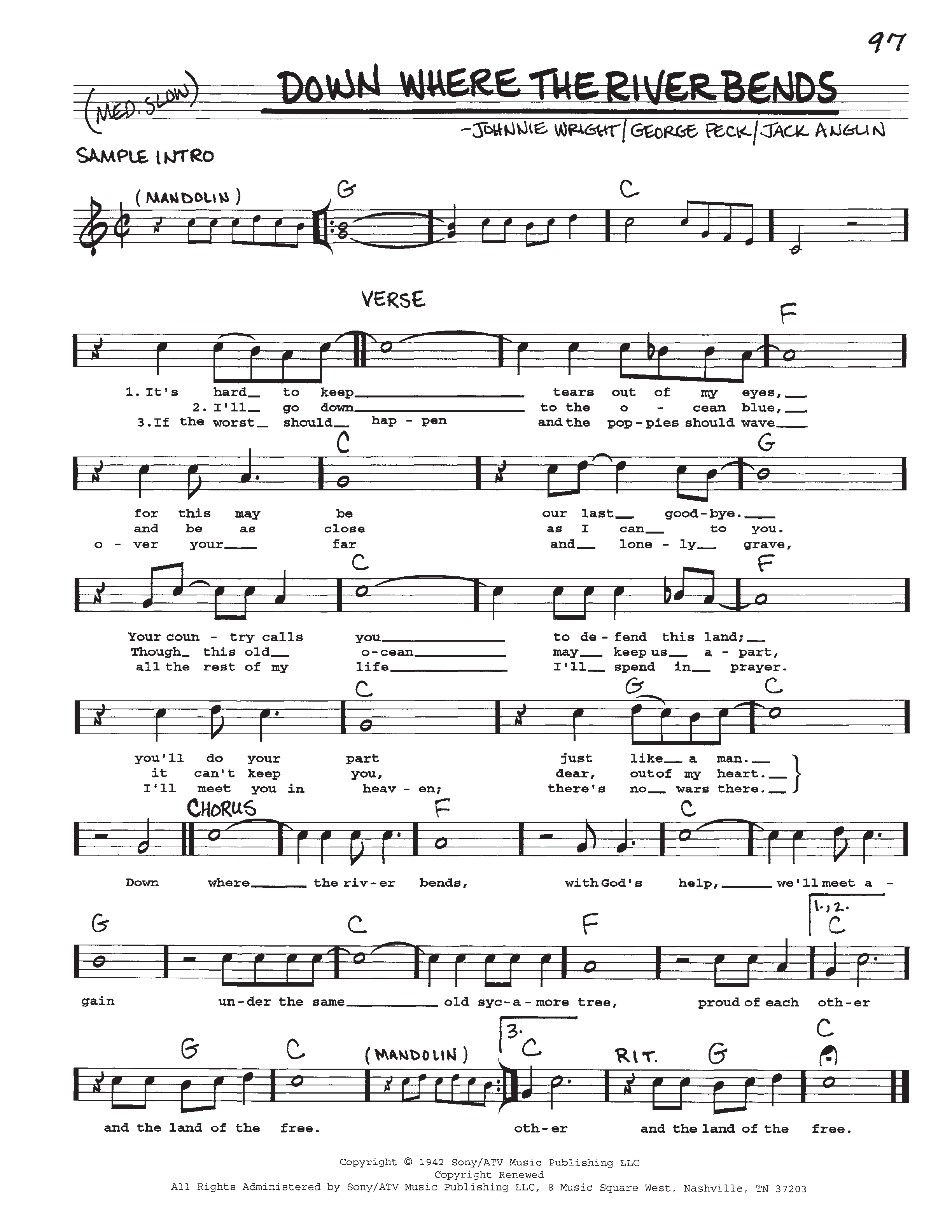 Down Where The River Bends Sheet music for Piano, Vocals by Jack Anglin ...