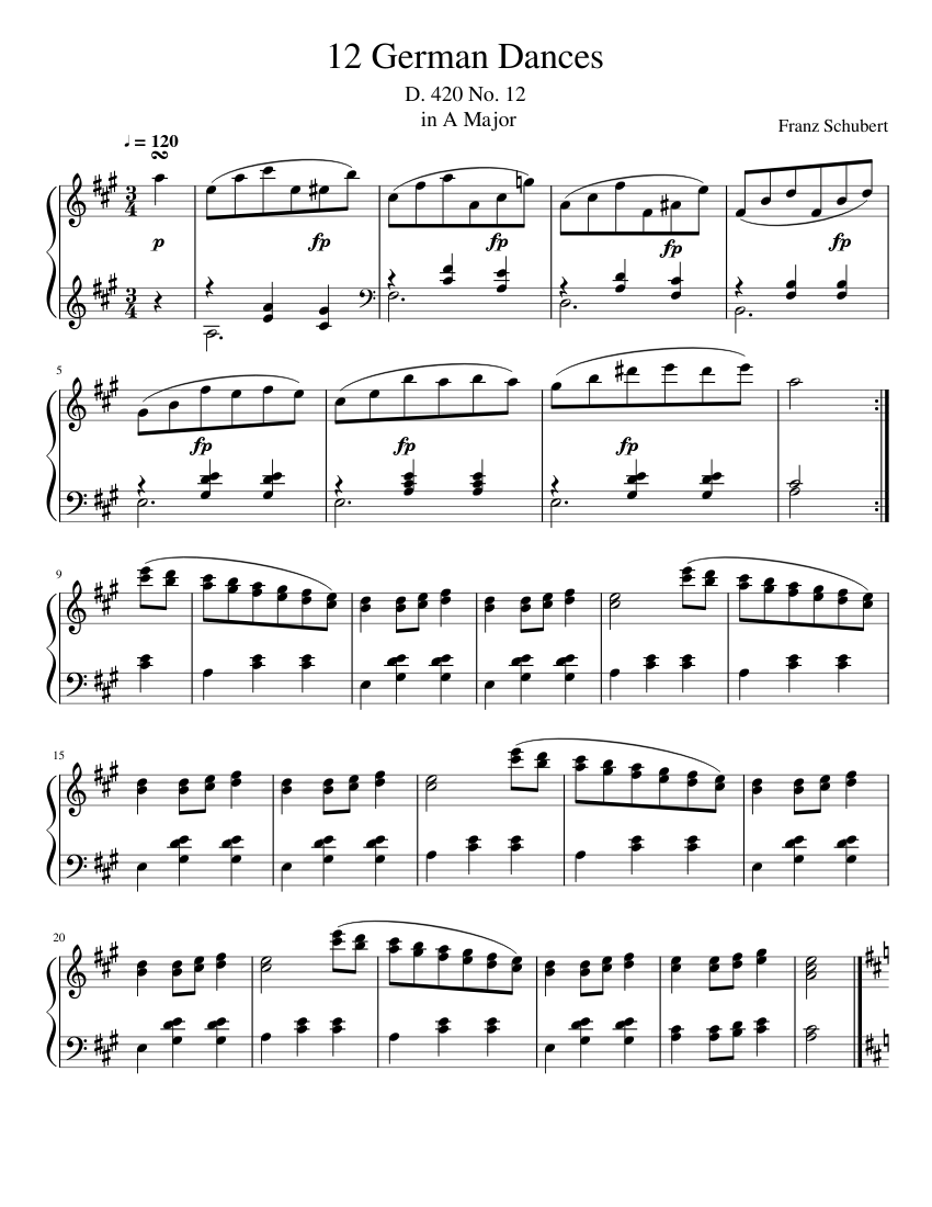 Deutscher Tanz No. 12 in A Major Sheet music for Piano (Solo ...