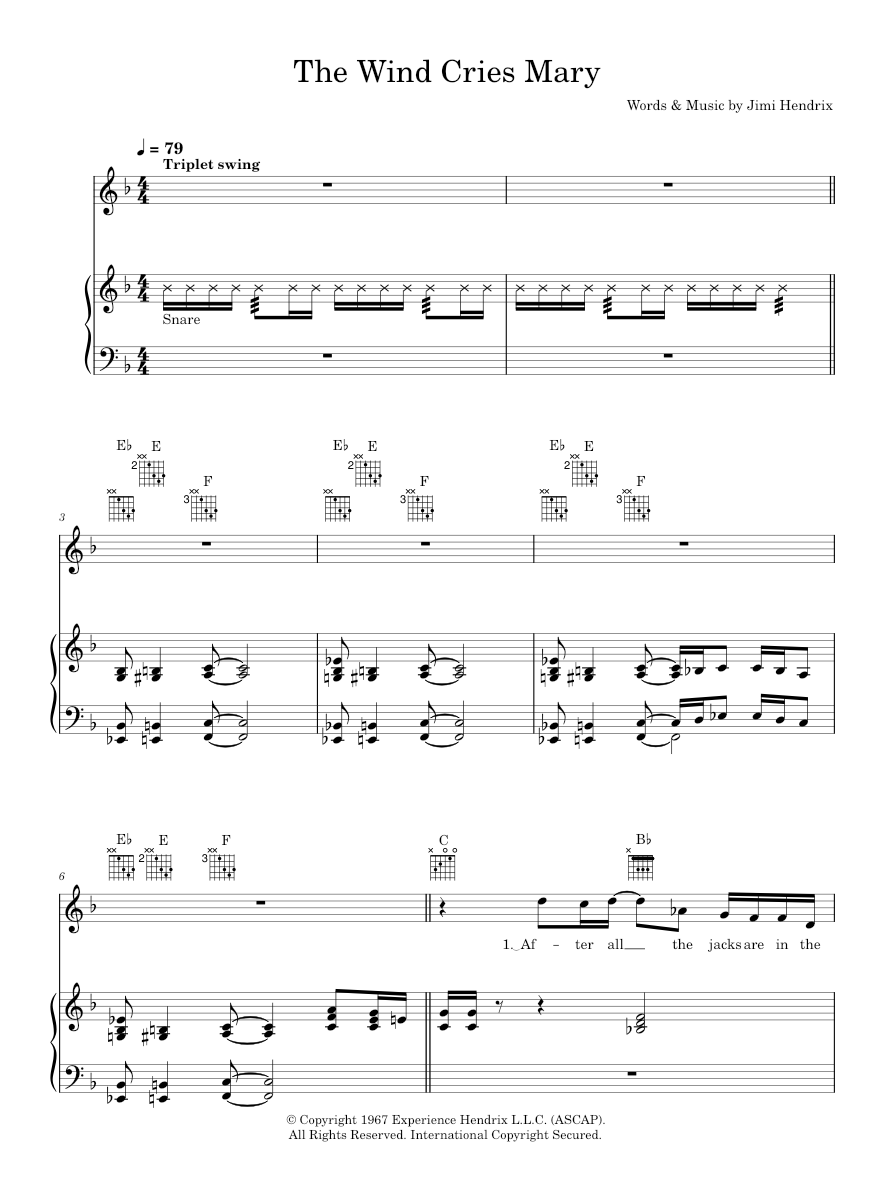 Play Official version of The Wind Cries Mary sheet music by Jamie ...