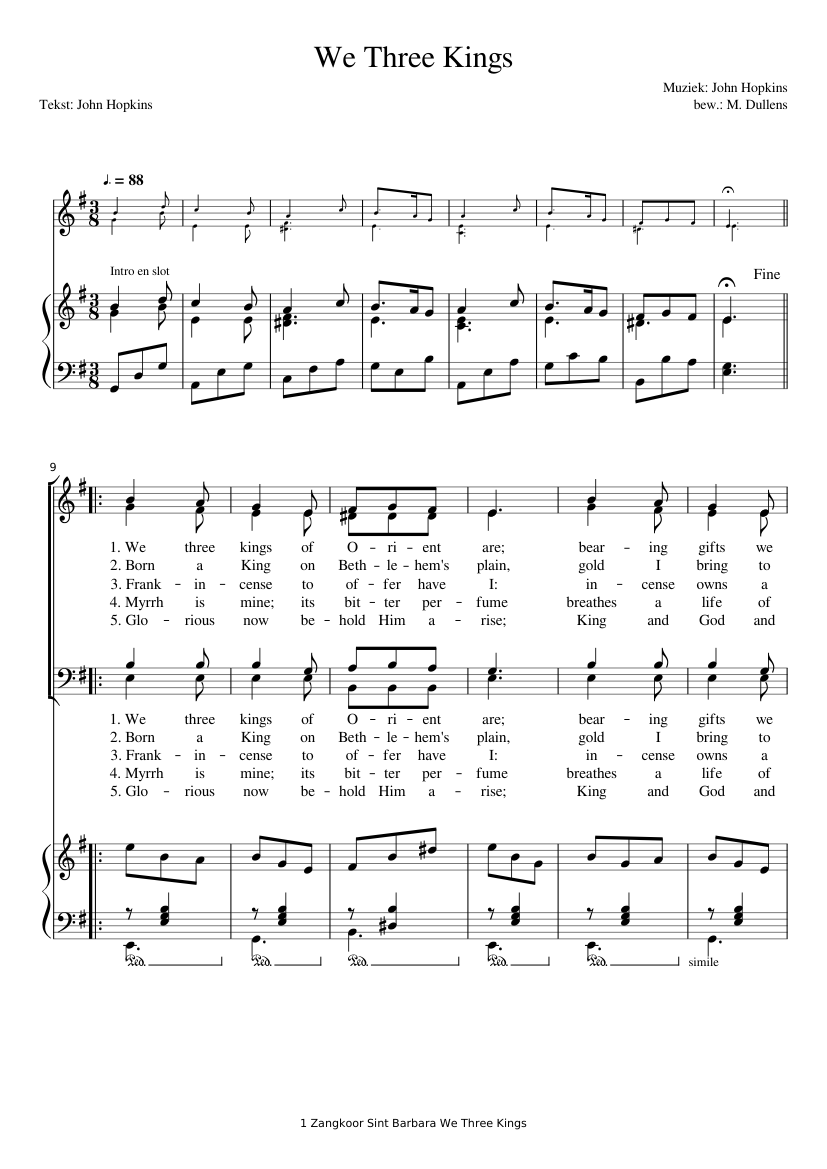 We Three Kings-partituur Sheet music for Piano, Soprano, Alto, Tenor ...