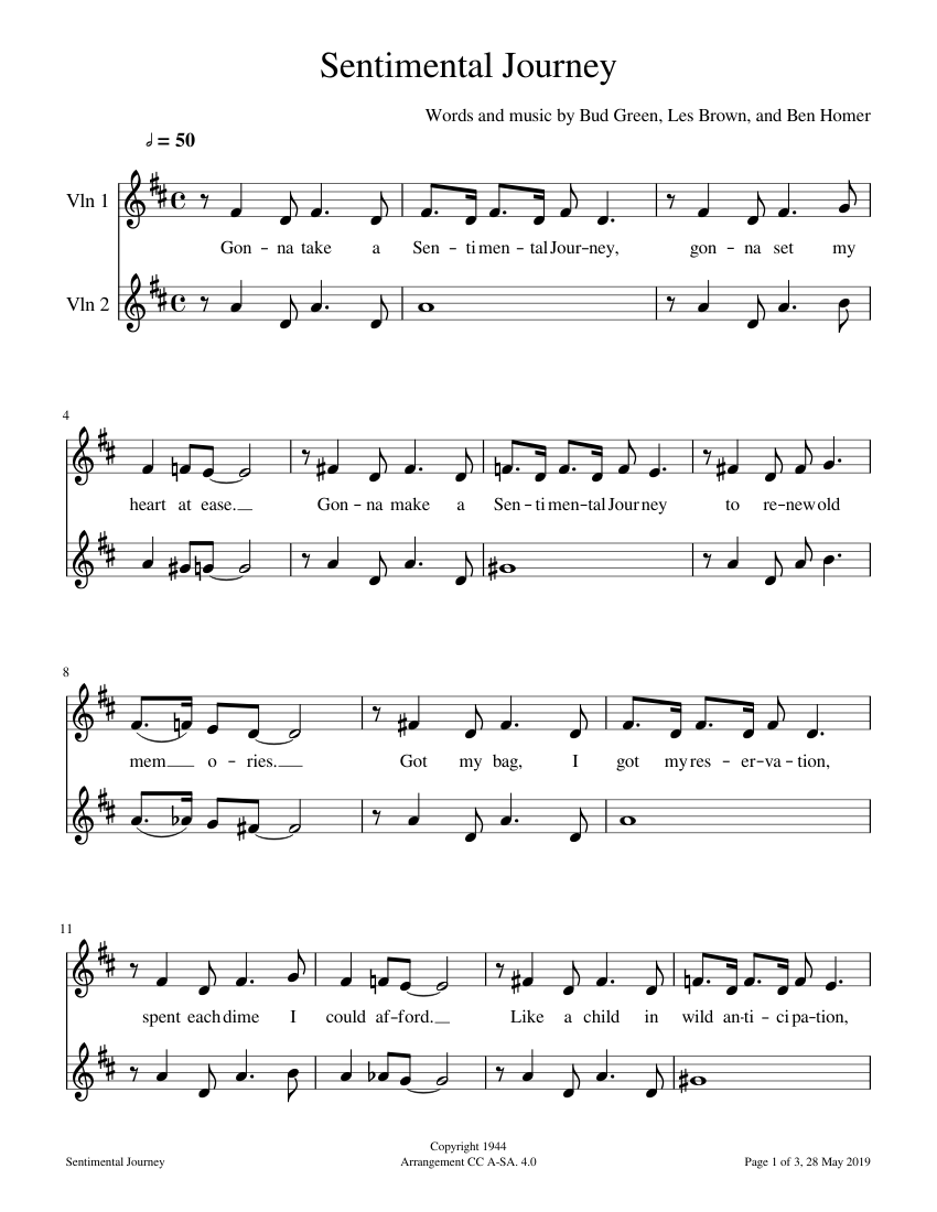 Sentimental Journey Sheet music for Violin (String Duet) | Musescore.com