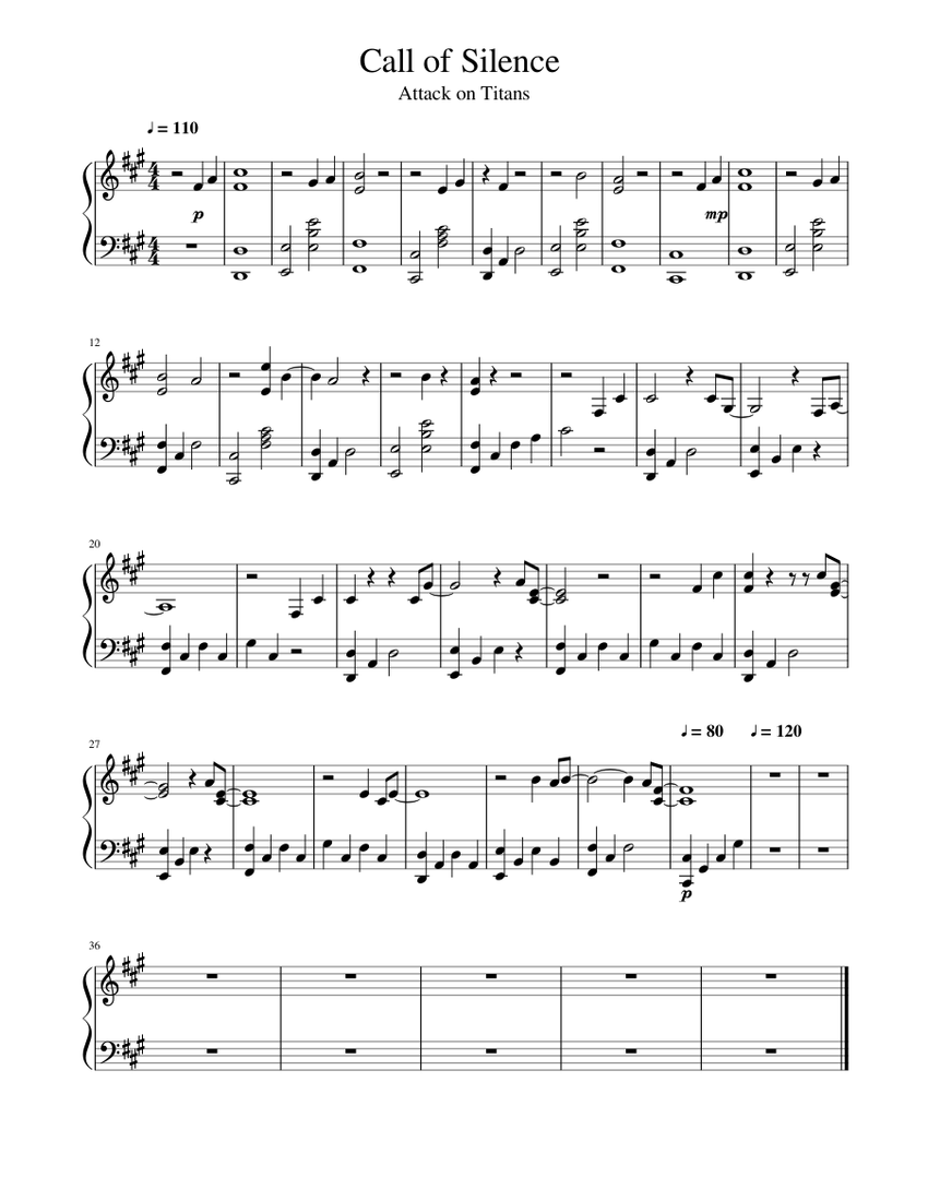 Call of Silence - Attack on Titans OST (Piano) Sheet music for Piano (Solo) | Musescore.com