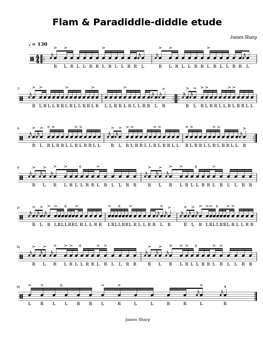 Flam & Paradiddle-diddle etude Sheet music for Snare drum (Solo) | Musescore.com
