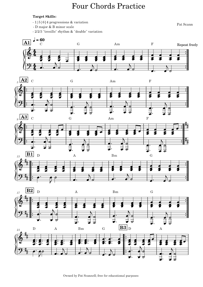 Four Chord Practice Sheet music for Piano (Solo) Easy | Musescore.com