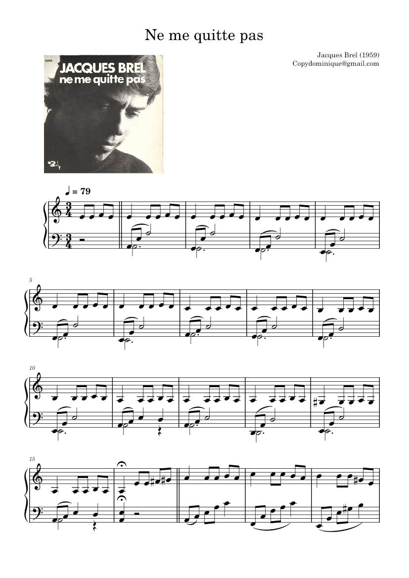 Ne Me Quitte Pas Jacques Brel 1959 Sheet Music For Piano Solo Easy Ne Me Quitte Pas Jacques Brel 1959 Sheet Music For Piano Solo Easy