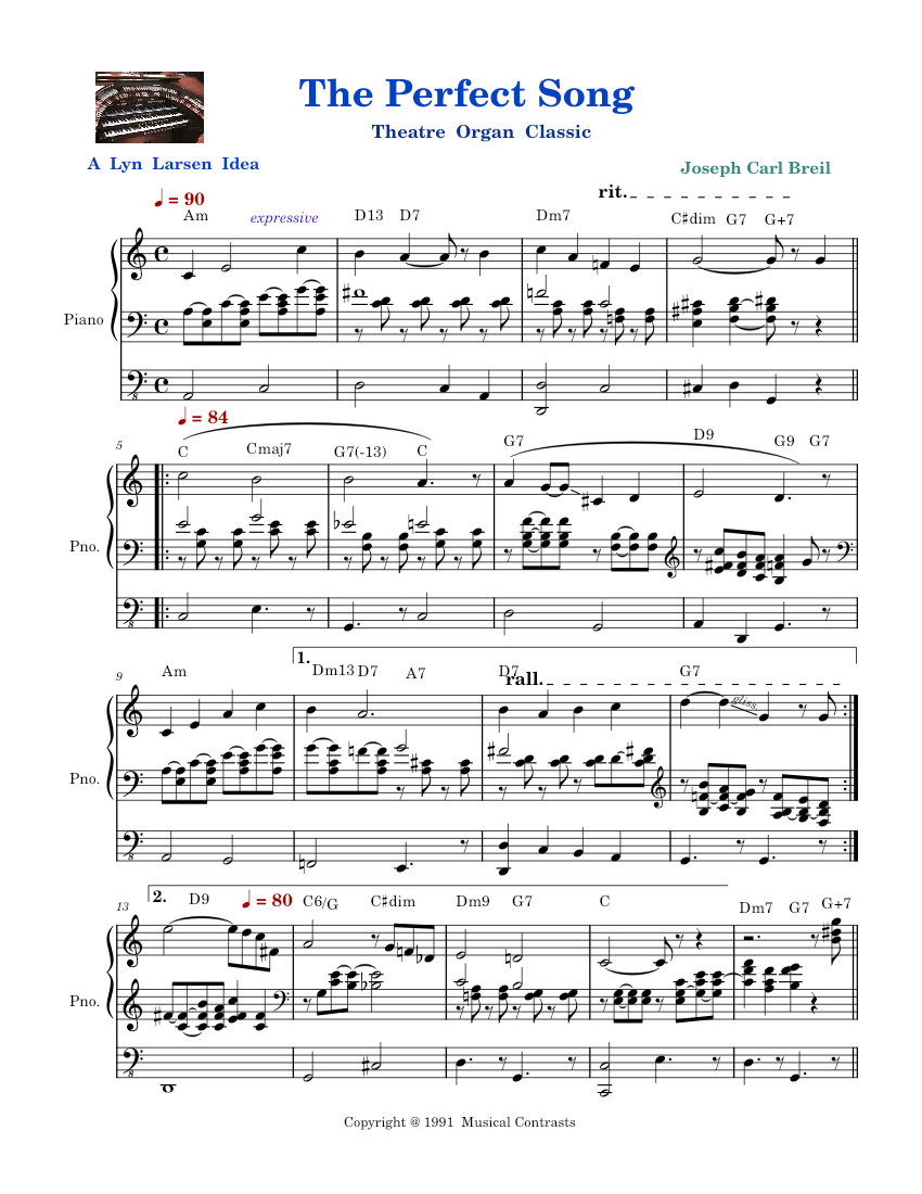 The Perfect Song - Joseph Carl Breil Sheet Music with Chords for Piano ...