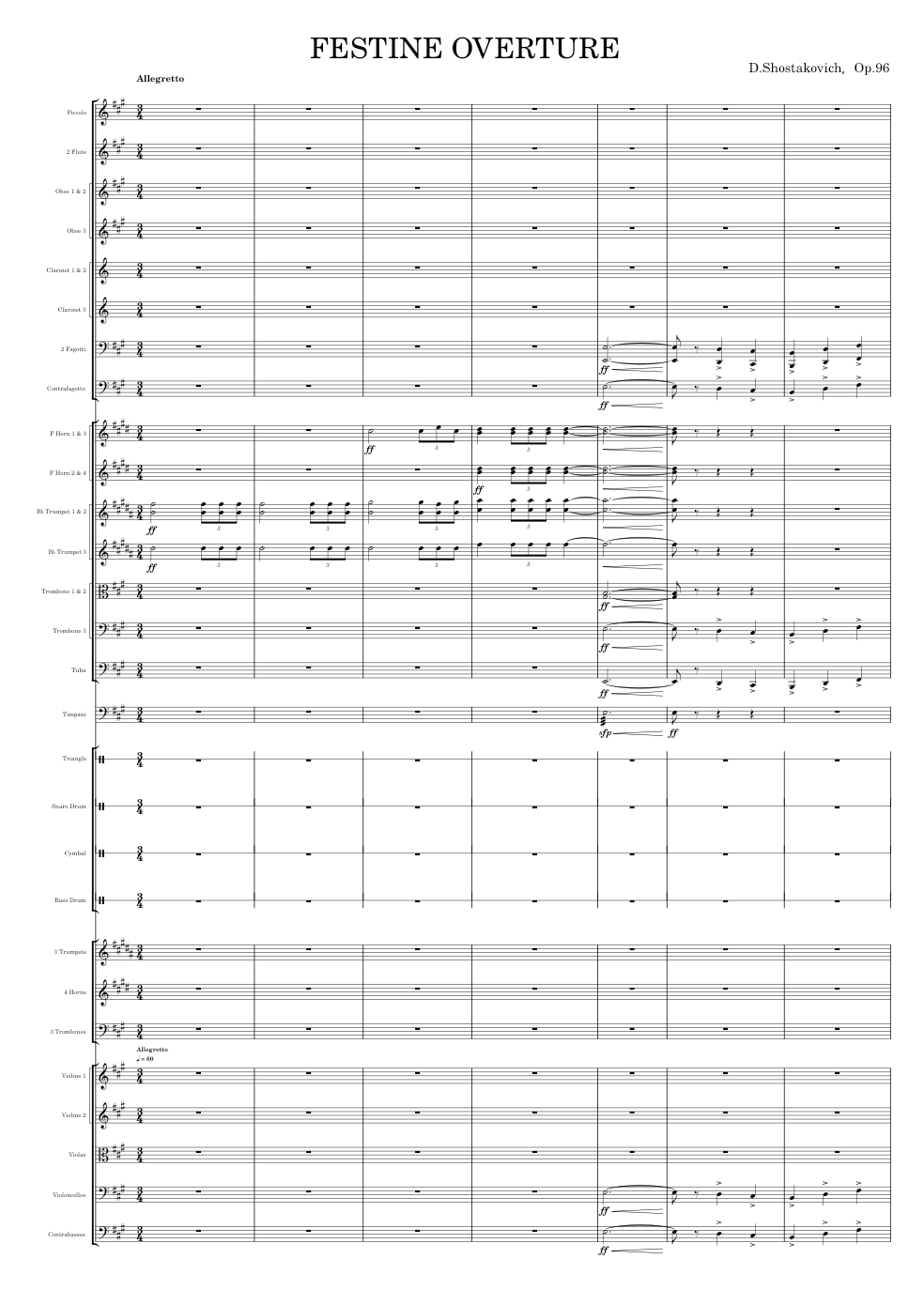 Festive overture – Dmitri Shostakovich FESTINE OVERTURE Sheet music for Trombone, Tuba, Flute ...