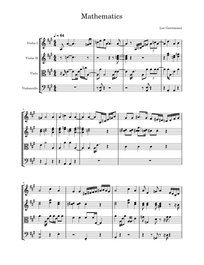 Mathematics Sheet music for Violin, Viola, Cello (String Quartet ...