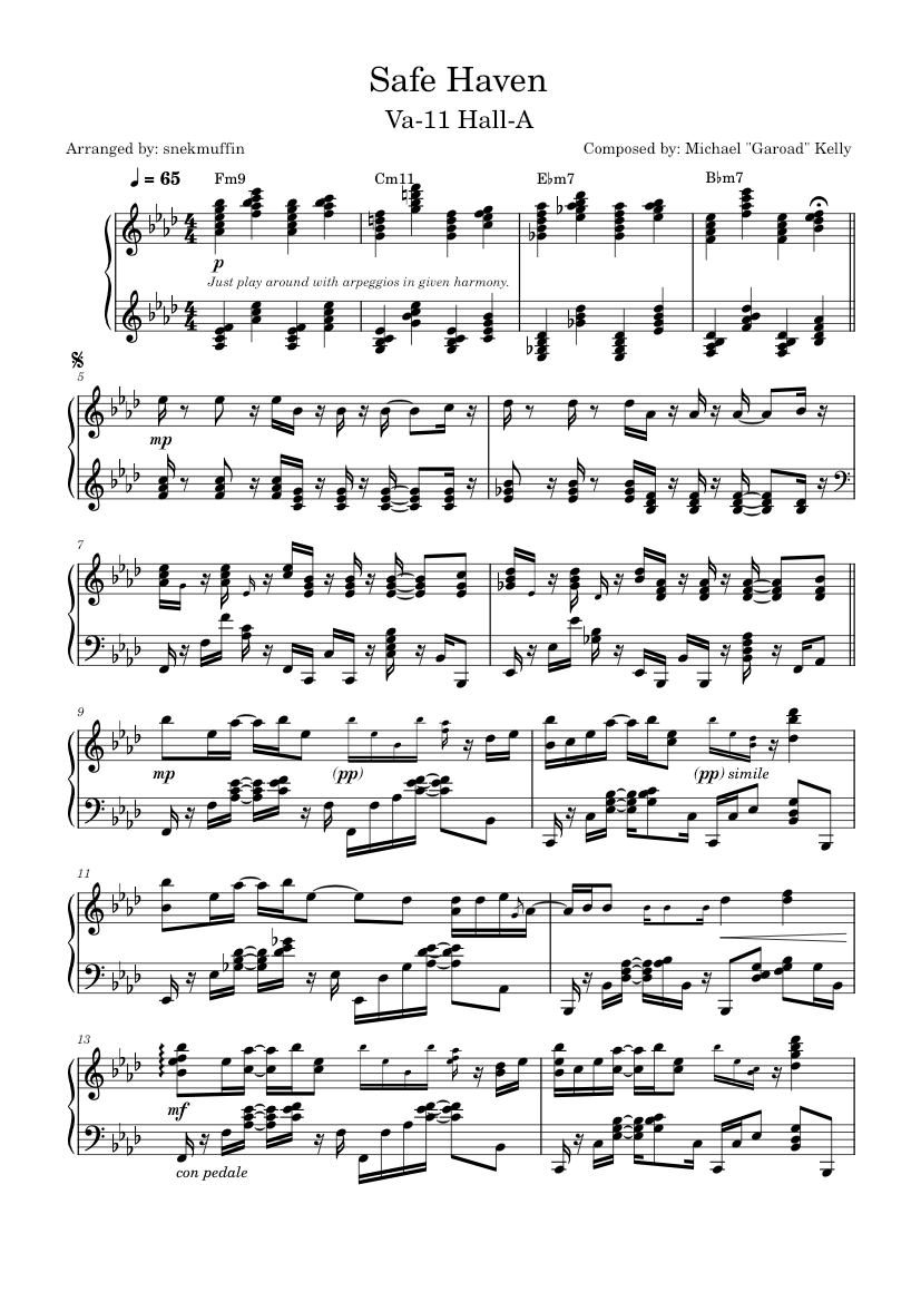 Safe Haven — VA-11 Hall-A Sheet music for Piano (Solo) | Musescore.com