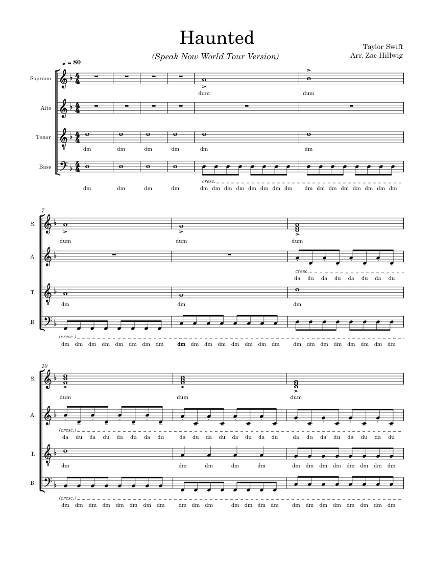 Haunted (Live Version) – Taylor Swift Haunted (A Cappella) Sheet music ...