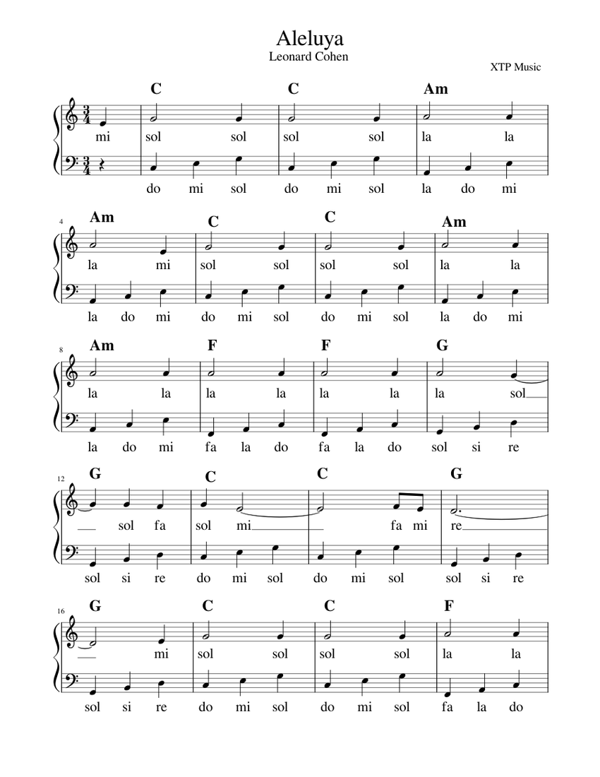 Aleluya Piano (Solo) Sheet music for Piano (Solo) | Musescore.com