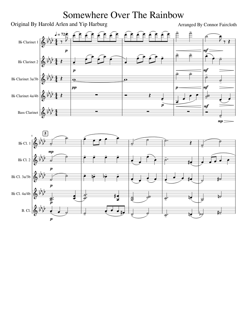 Somewhere_Over_The_Rainbow Sheet music for Clarinet in b-flat, Clarinet ...