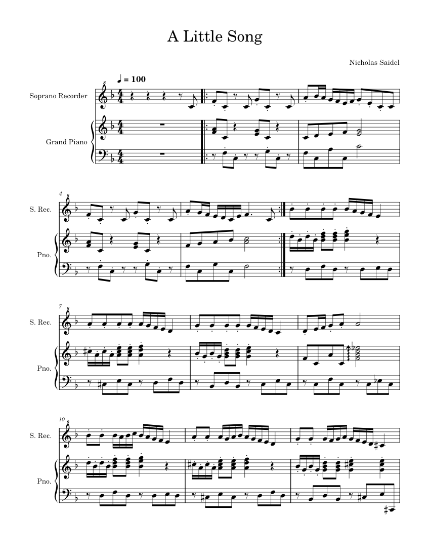 A Little Song Sheet music for Piano, Recorder (Solo) | Musescore.com