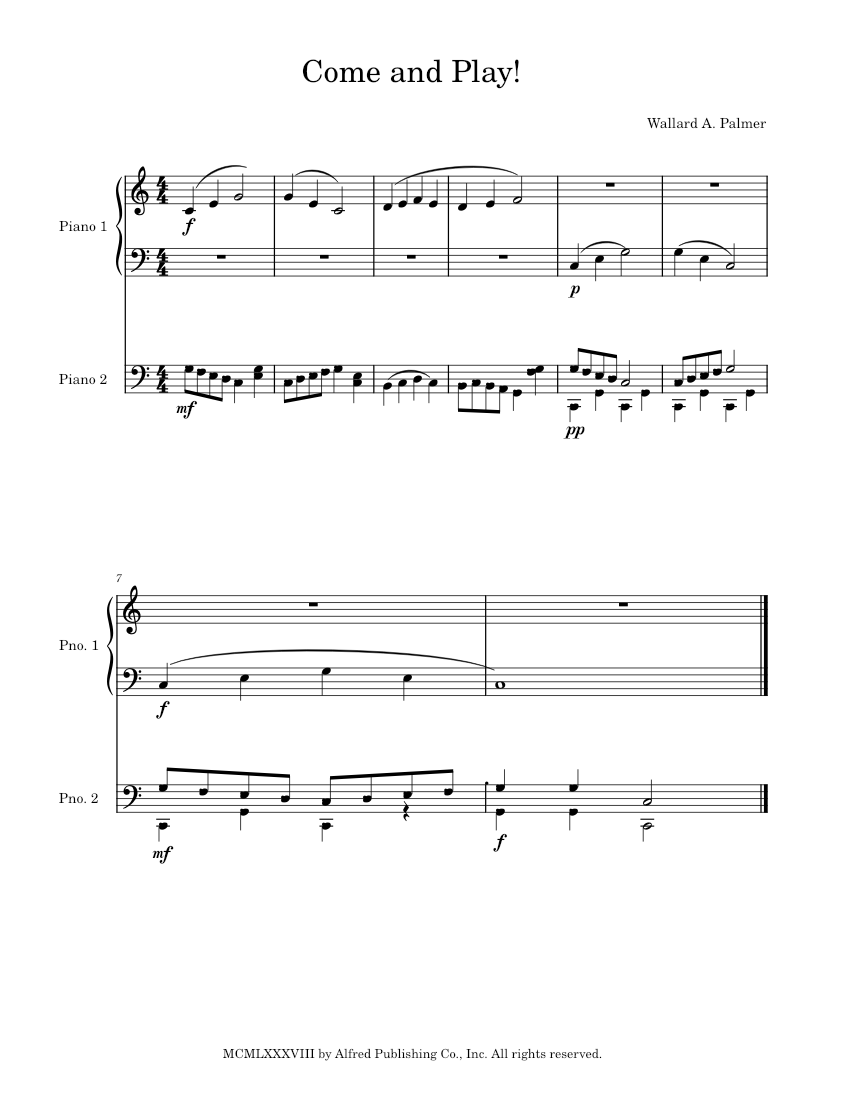 Come and Play! Sheet music for Piano (Piano Duo) | Musescore.com