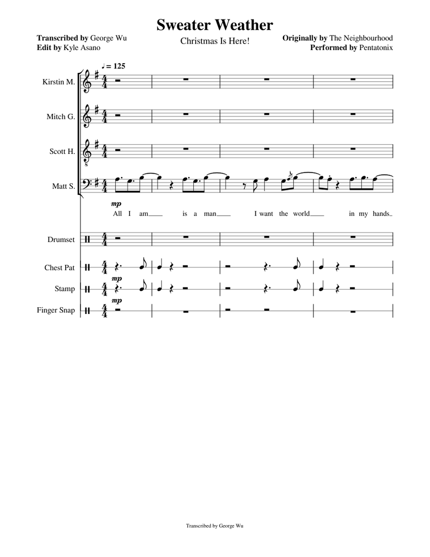 Sweater Weather Sheet music for Soprano, Alto, Tenor, Bass voice & more ...
