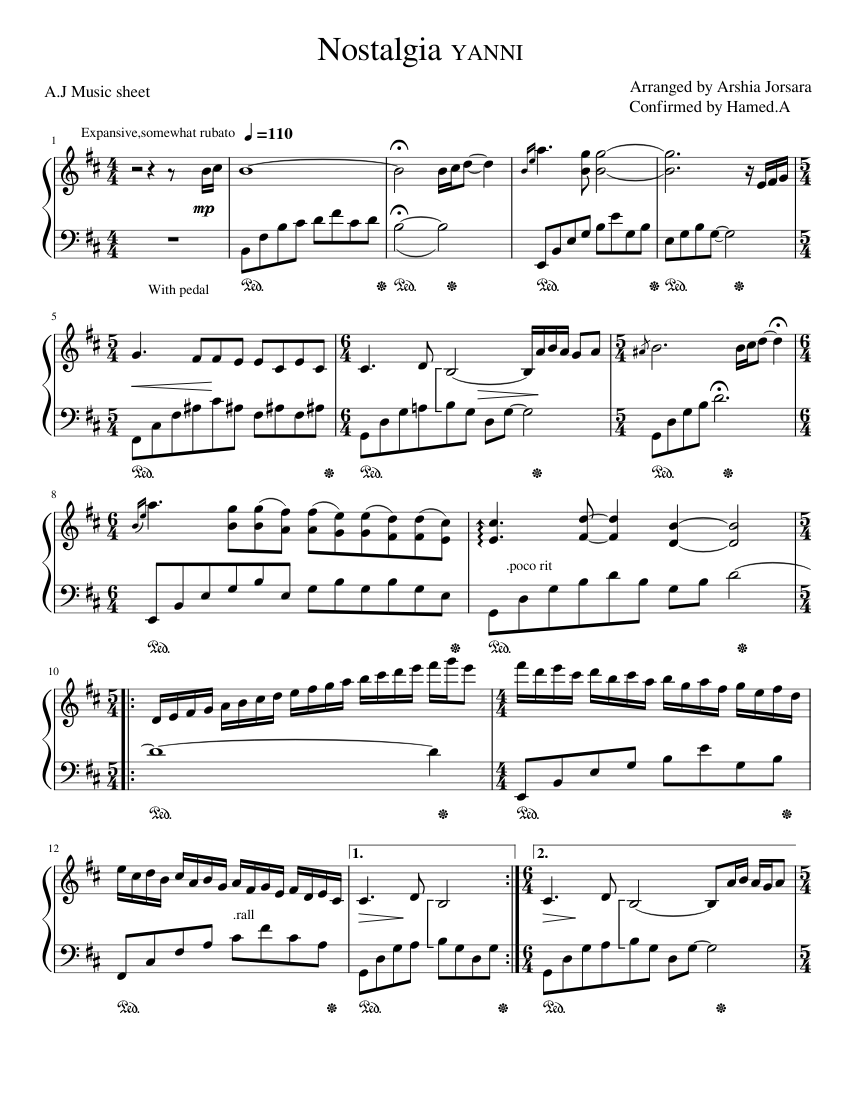 Nostalgia – Yanni Nostalgia Sheet music for Piano (Solo) | Musescore.com