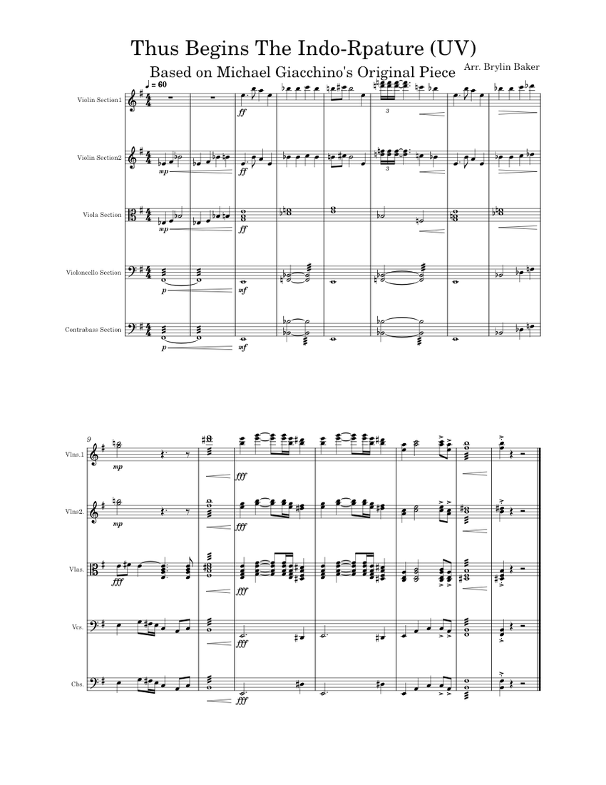 Thus Begins The Indo-Rapture – Michael Giacchino - Ultimate Version Arranged For Orchestra Sheet ...