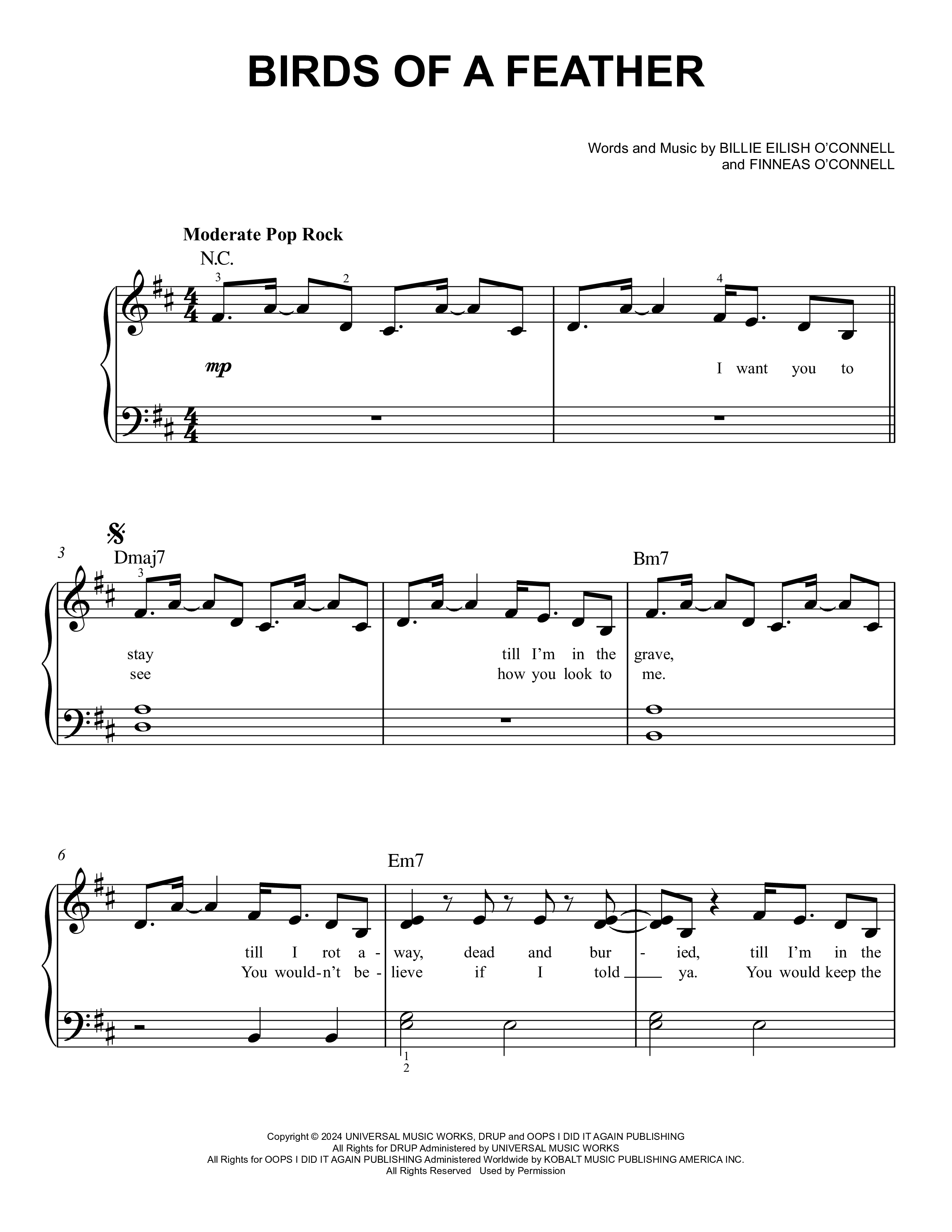 Play Official version of BIRDS OF A FEATHER Sheet Music by Billie ...