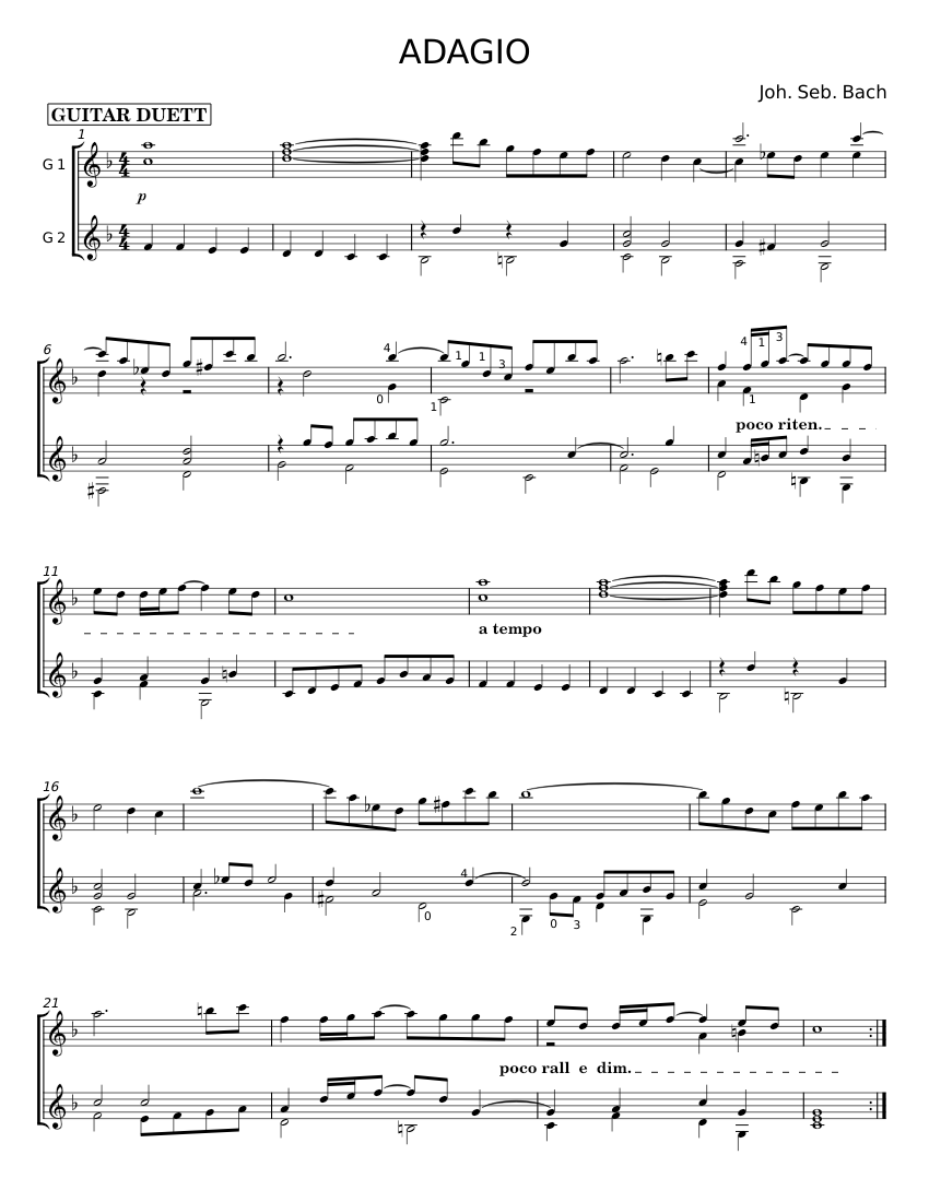 Adagio in G major, BWV 968 - Johann Sebastian Bach Sheet music for ...