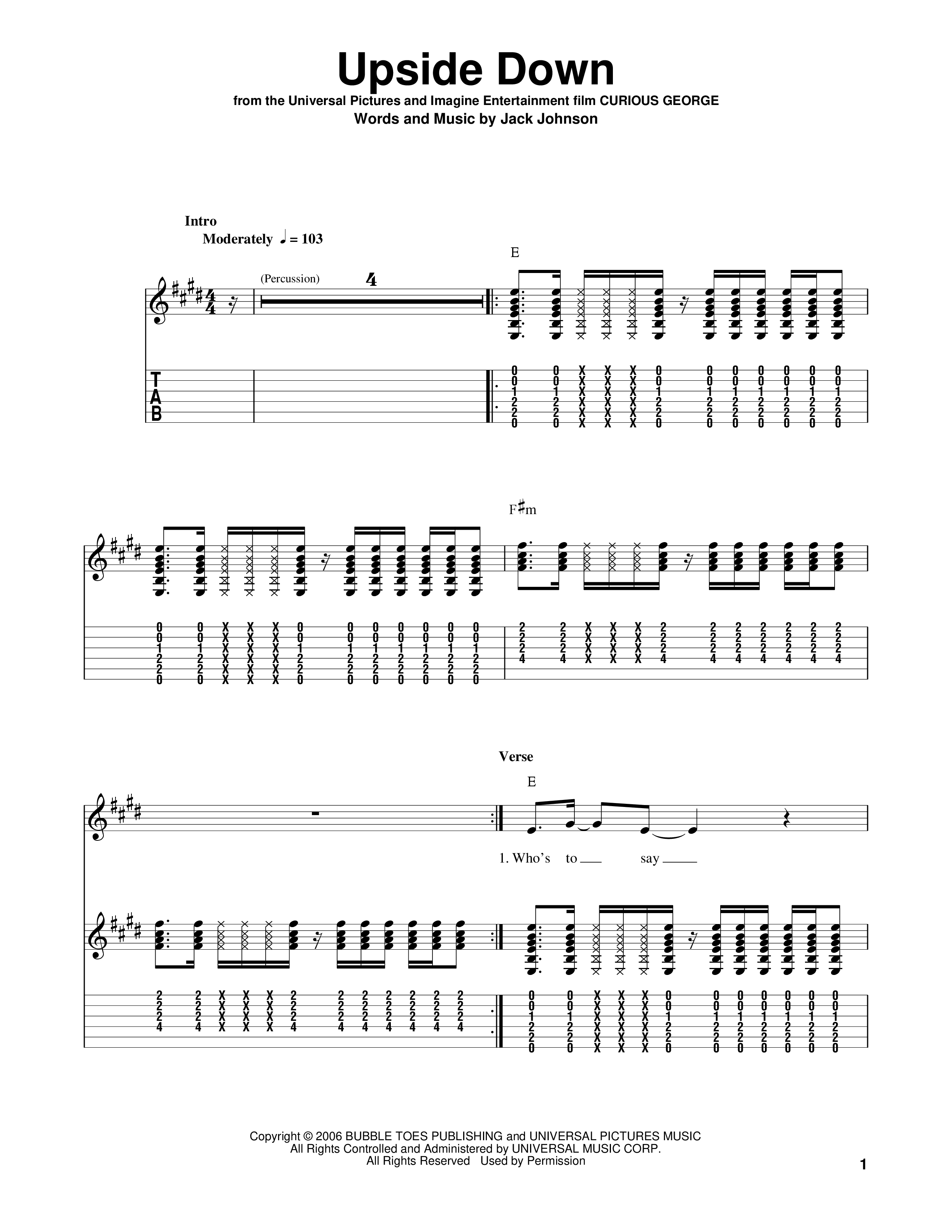 Play Official version of Upside down Sheet Music by Jack Johnson for Guitar | MuseScore.com