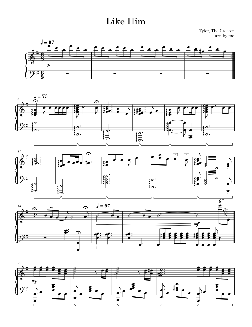 Like Him - Tyler, The Creator Sheet Music for Piano (Solo) | MuseScore.com