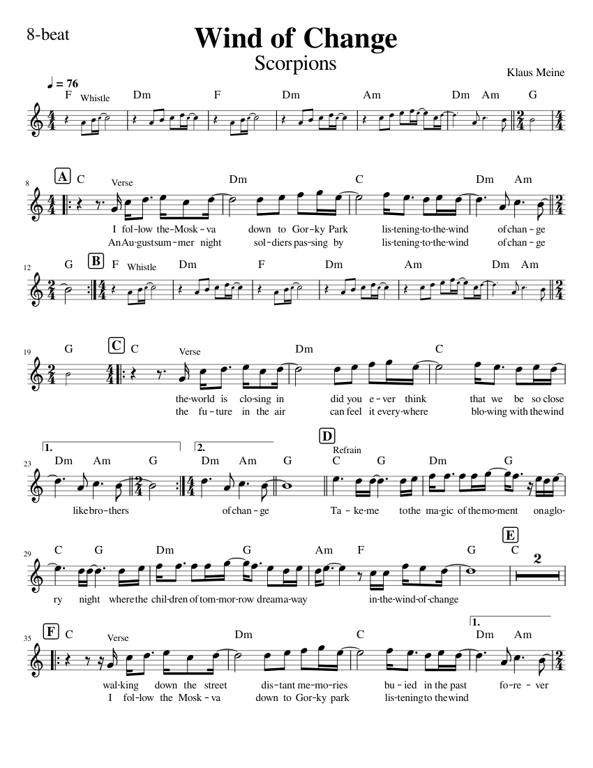 Wind of change – Scorpions Sheet Music for Piano (Solo) Easy | MuseScore.com