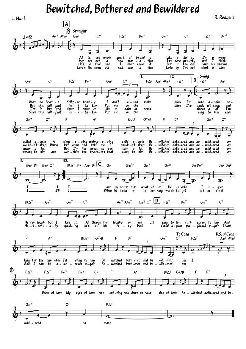 Bewitched, Bothered and Bewildered Sheet Music with Chords for Piano ...