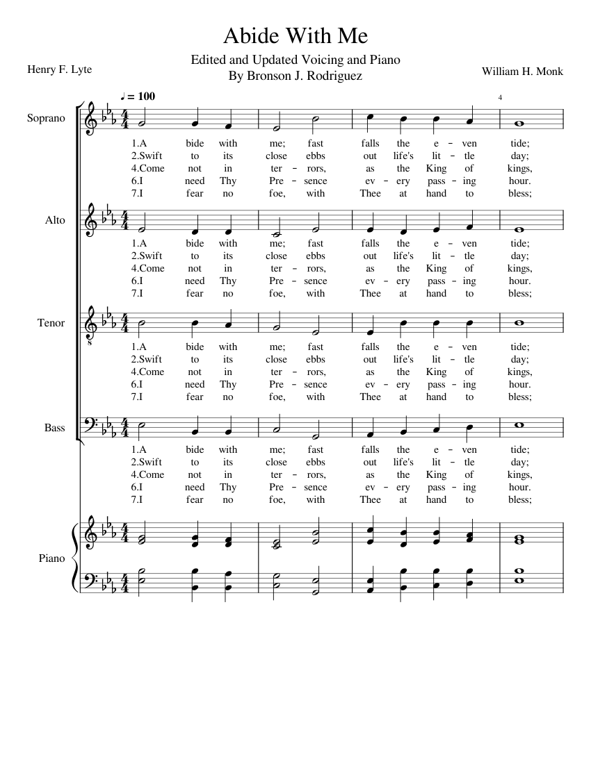 Abide With Me (Voice and Piano) Sheet music for Piano, Soprano, Alto ...