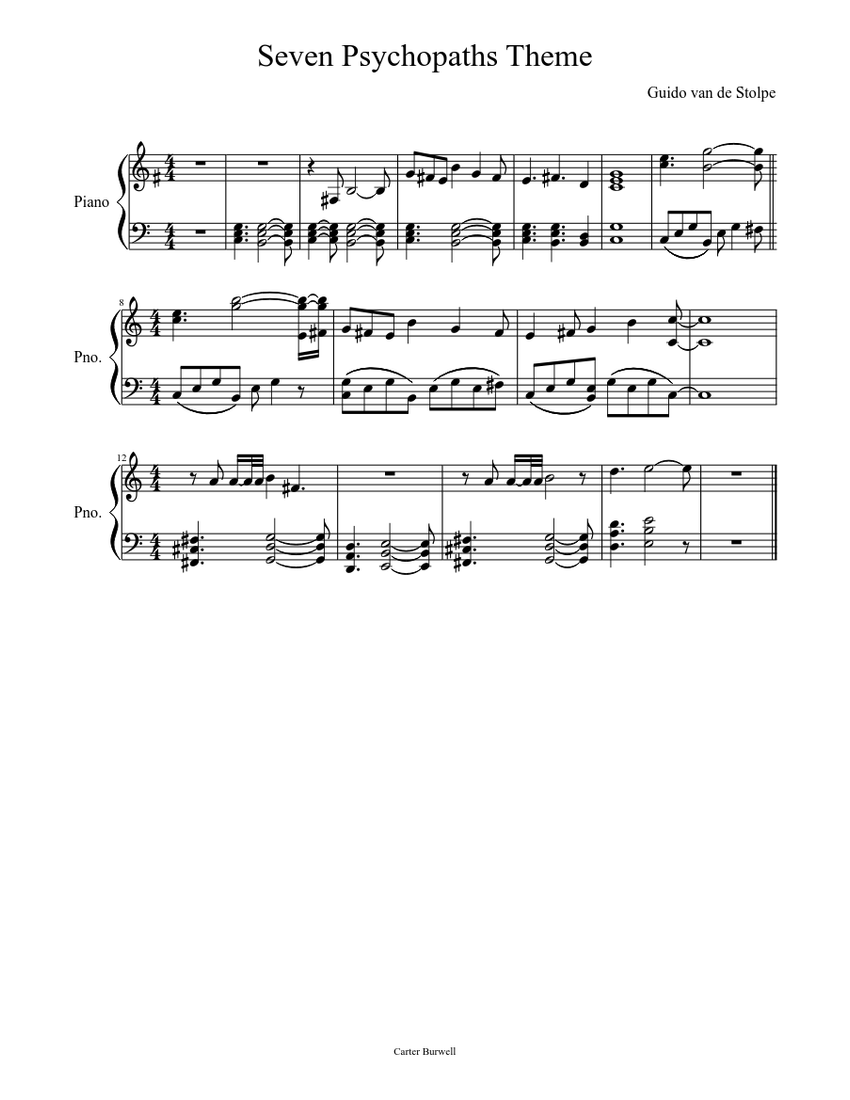 Seven Psychopaths Theme Sheet music for Piano (Solo) | Musescore.com