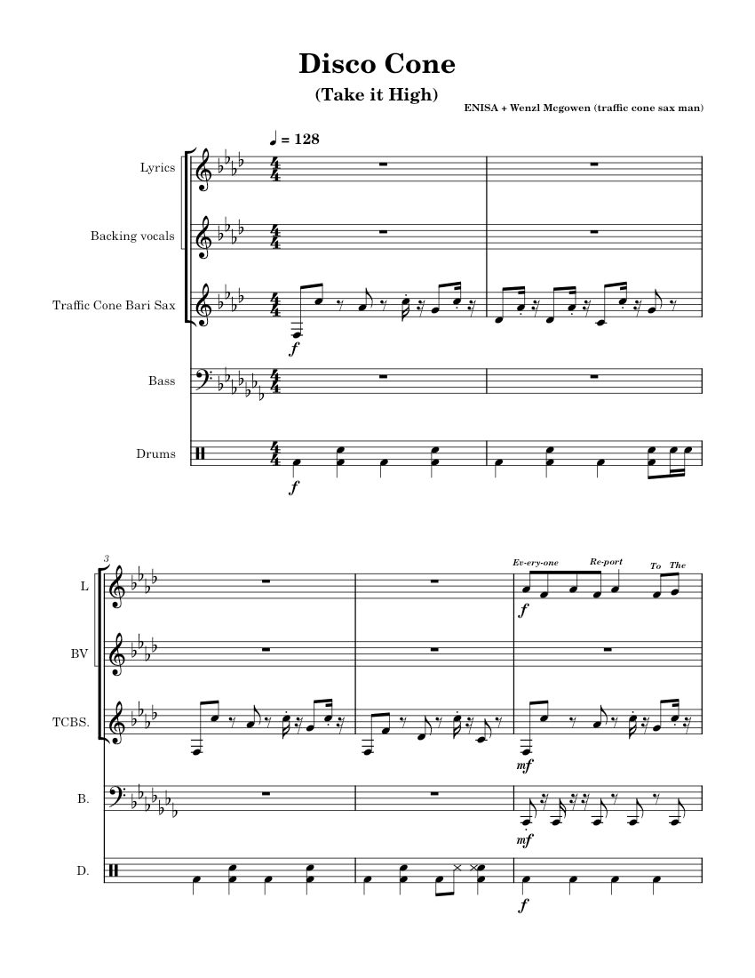 Disco Cone (Take it High) – Wenzl McGowen Sheet Music for Saxophone ...