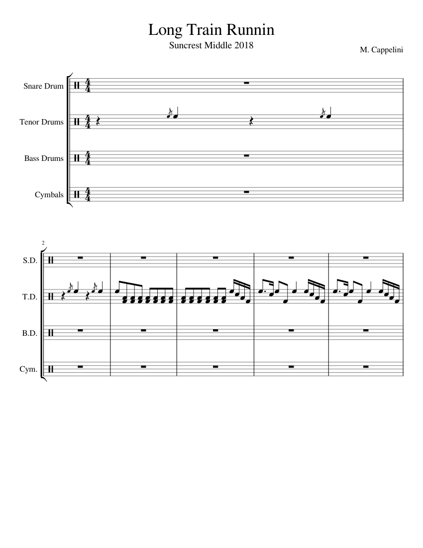Long Train Runnin Sheet music for Snare drum, Crash, Tenor drum, Bass ...