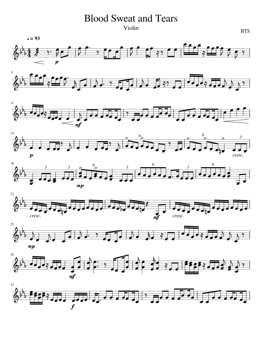 Blood Sweat and Tears Sheet Music for Violin (Solo) | MuseScore.com