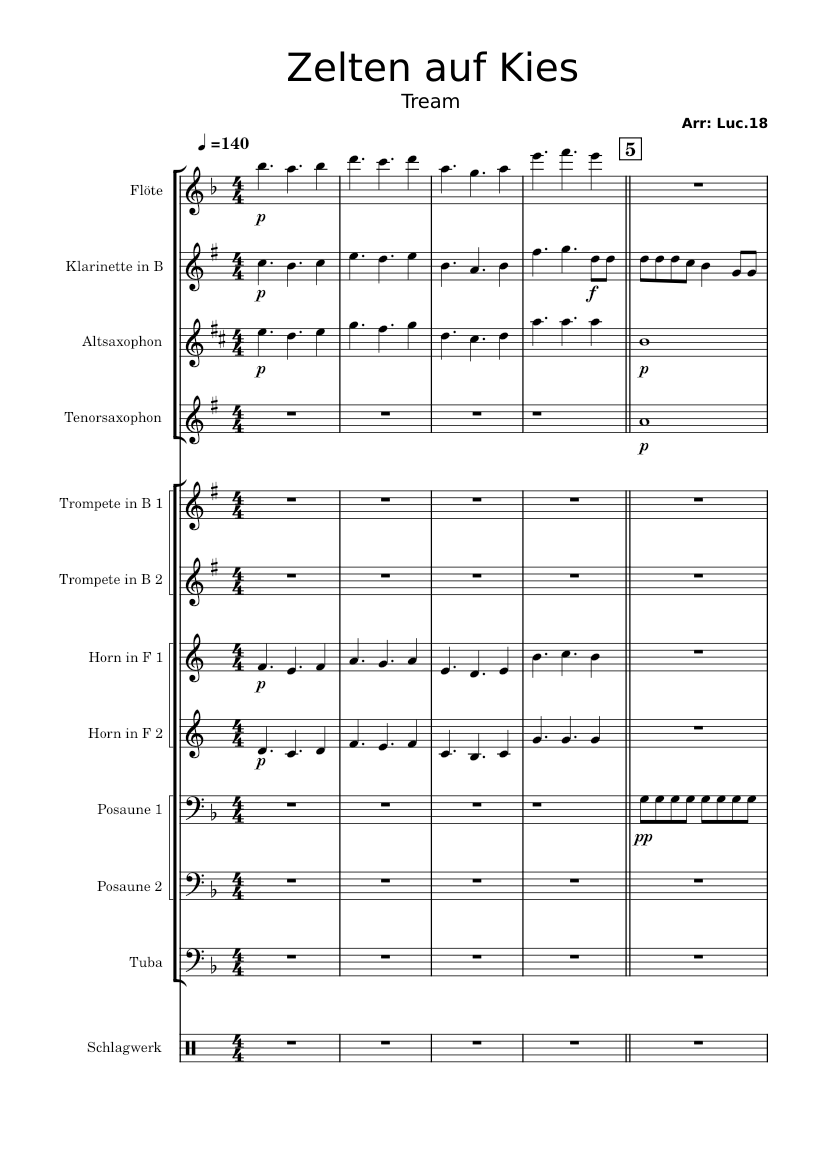 Zelten auf Kies – Tream Sheet Music for Trombone, Tuba, Flute ...