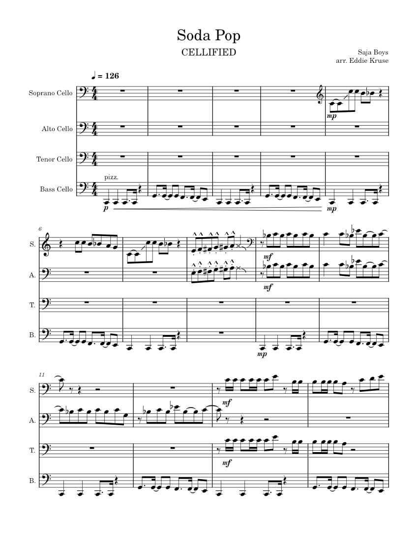 Soda Pop - Saja Boys: CELLIFIED Sheet Music for Cello (Mixed Quartet ...