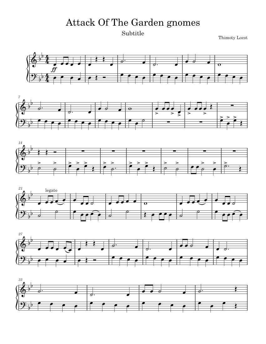 Attack of the garden gnomes Sheet Music for Piano (Solo) Easy ...