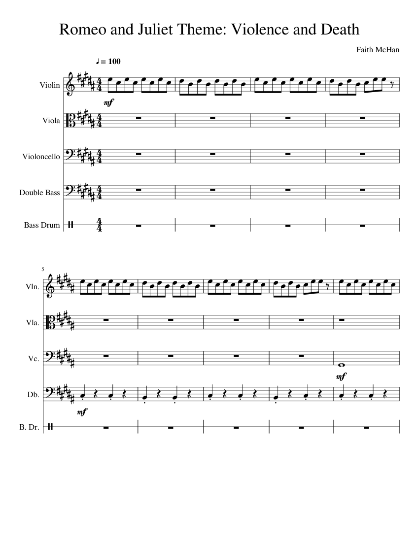 Romeo and Juliet Theme Violence and Death Sheet music for Contrabass ...