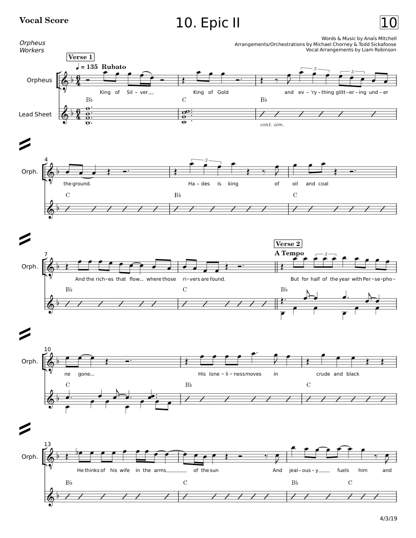 Epic II - Anaïs Mitchell Sheet music for Piano, Synthesizer (Mixed Trio ...