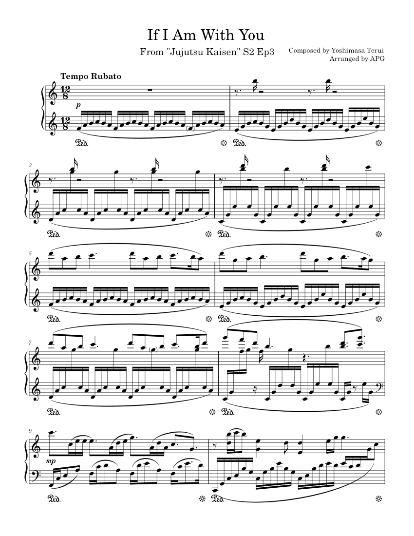 [Piano Sheet] Jujutsu Kaisen OST - 緒なら (If I Am With You) - Yoshimasa ...