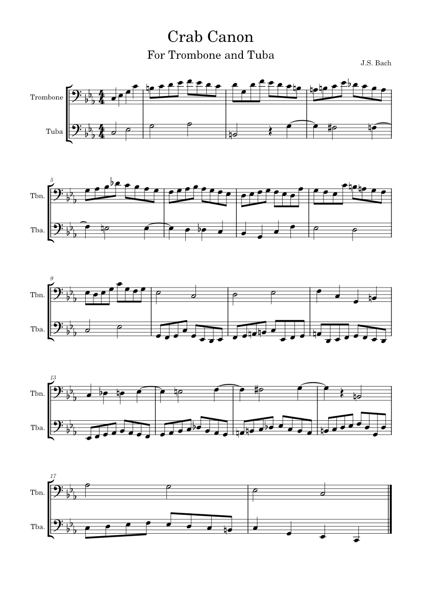 Crab Canon for Trombone and Tuba – Johann Sebastian Bach Sheet music ...