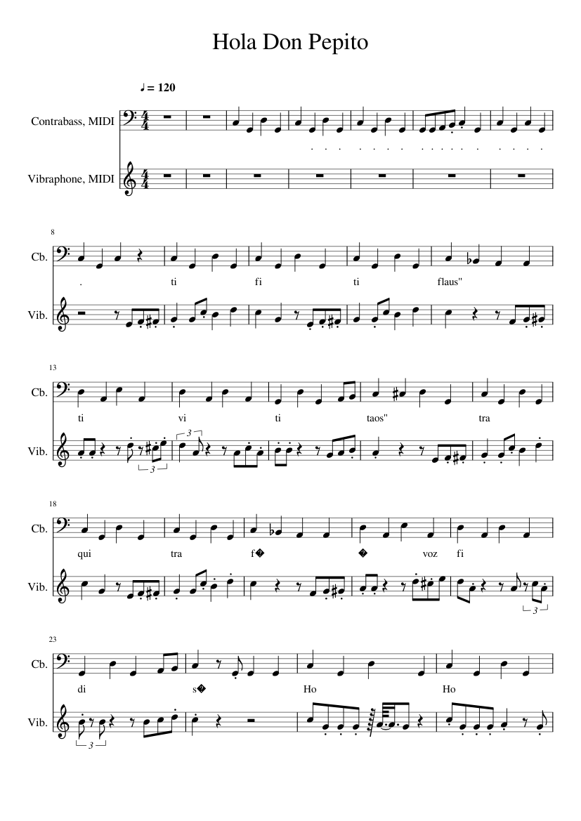 HolaDonPepito Sheet music for Contrabass, Vibraphone (Mixed Duet ...