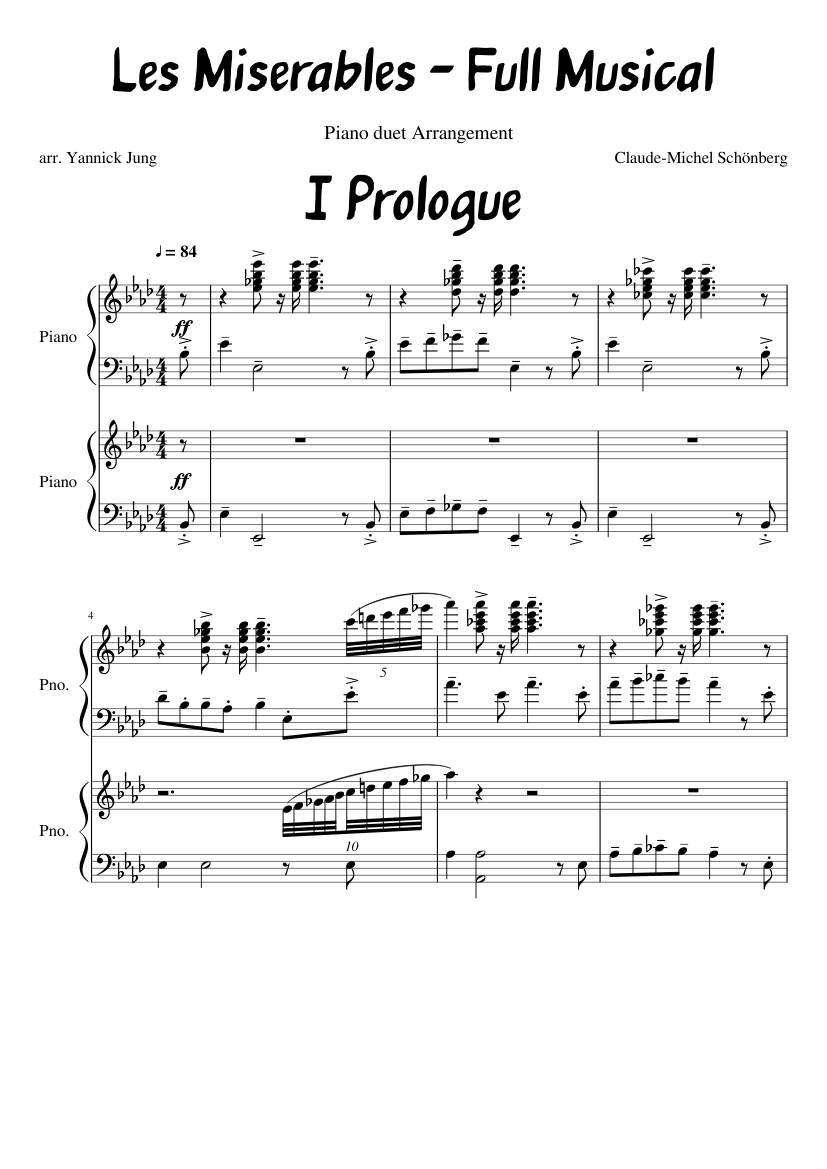 Les Miserables - Full Musical - 1. Prologue Sheet Music for Piano (Solo ...