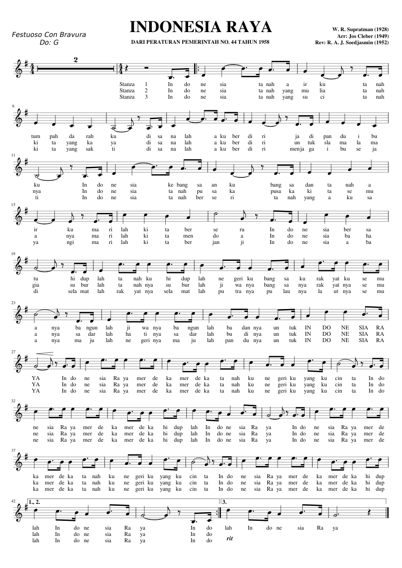 INDONESIA RAYA 3 Stanza Vokal Sheet music for Vocals (Solo) | Musescore.com
