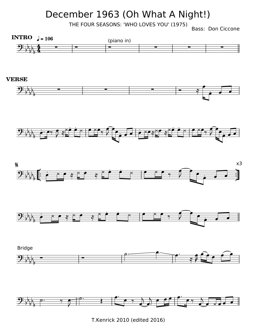 December 1963 Sheet music for Bass guitar (Solo) | Musescore.com